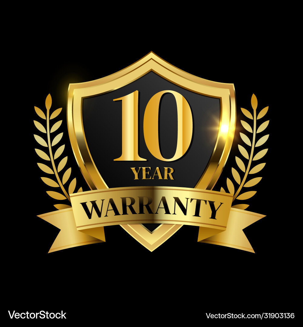 10 year warranty golden shield Royalty Free Vector Image
