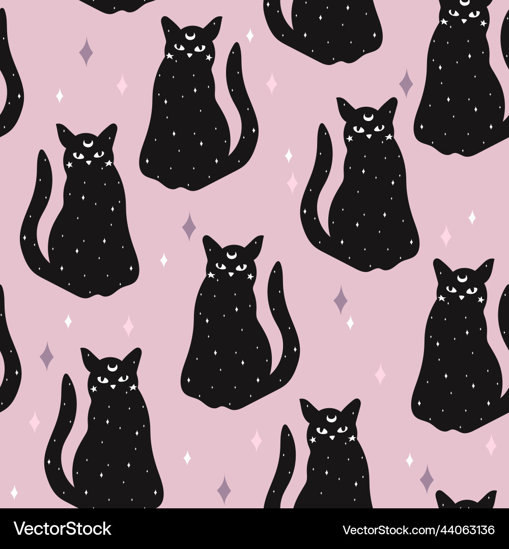 Black cat seamless pattern halloween background Vector Image