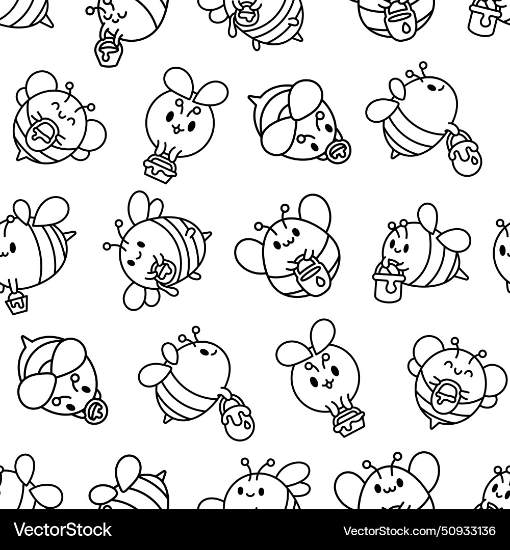 Cartoon cute bee seamless pattern coloring page Vector Image