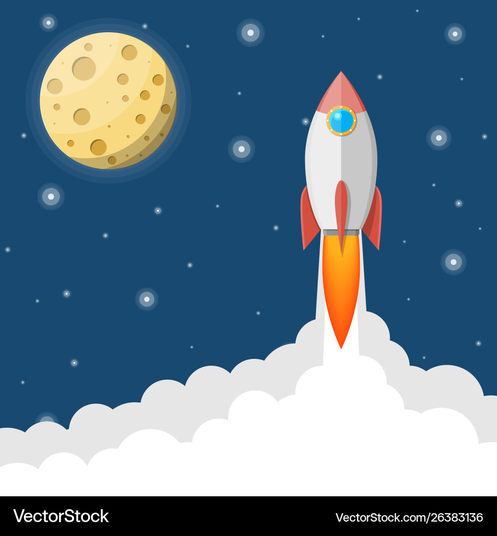 Cartoon rocket in sky full moon night Royalty Free Vector