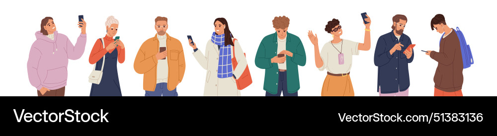 Different people hold smartphones set men Vector Image