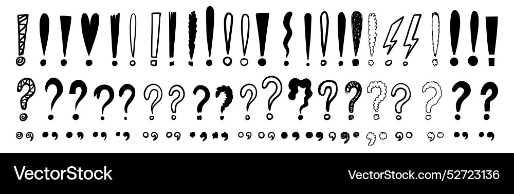 Doodle exclamation marks question marks Royalty Free Vector