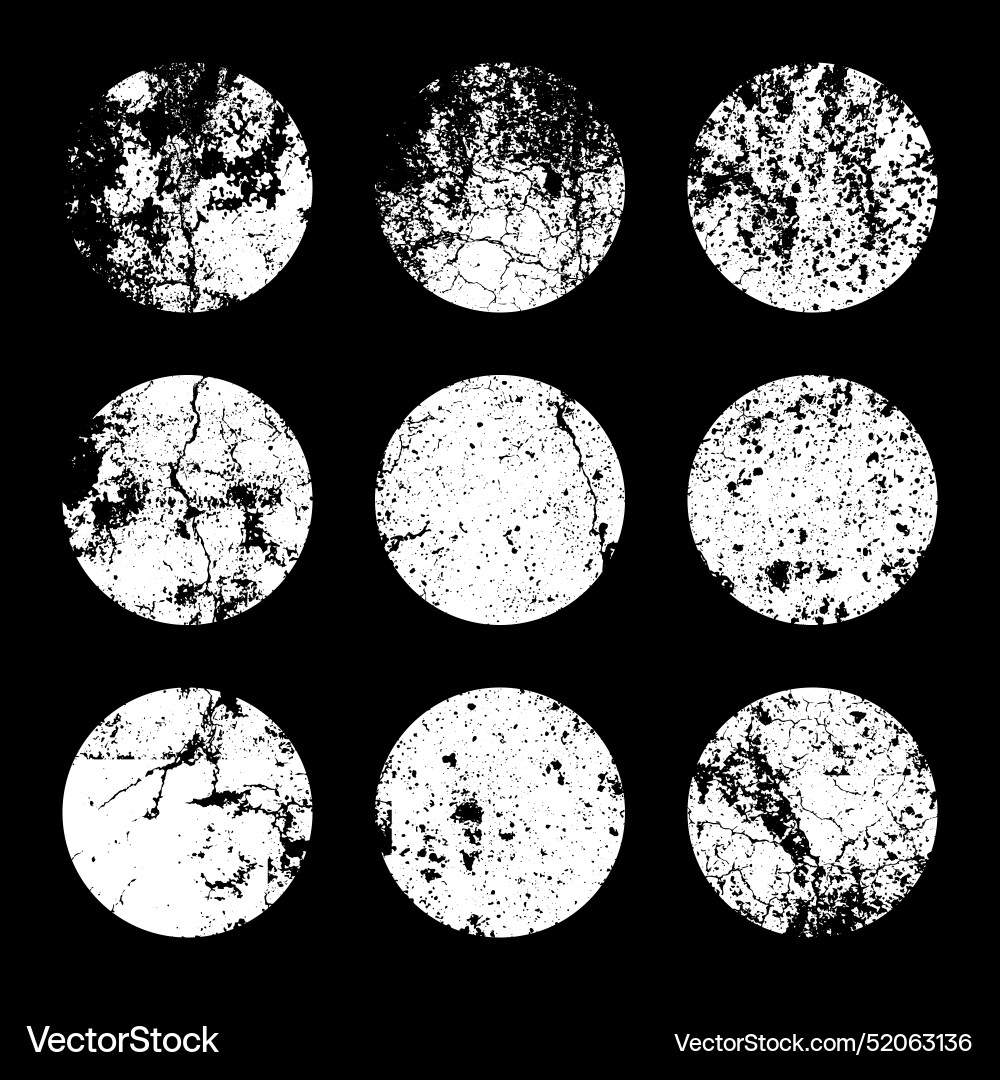 Grunge circles with stains and scratches circle Vector Image
