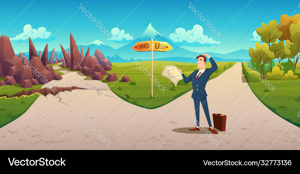 Man makes choice between hard and easy way Vector Image