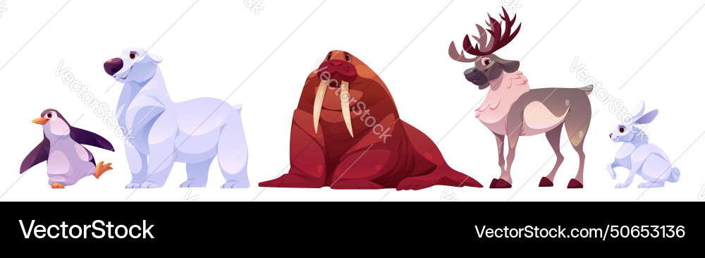 Polar animals set isolated on white background Vector Image