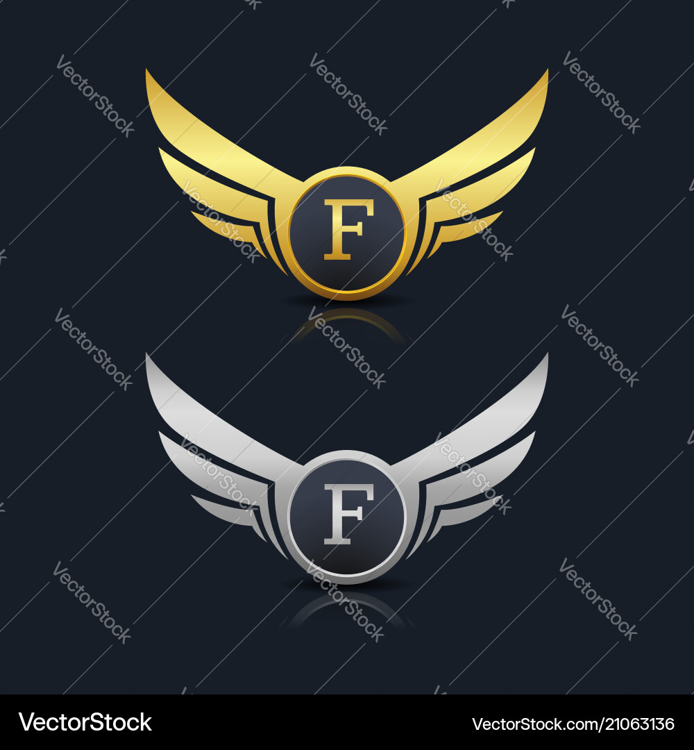 Wings shield letter f logo template Royalty Free Vector