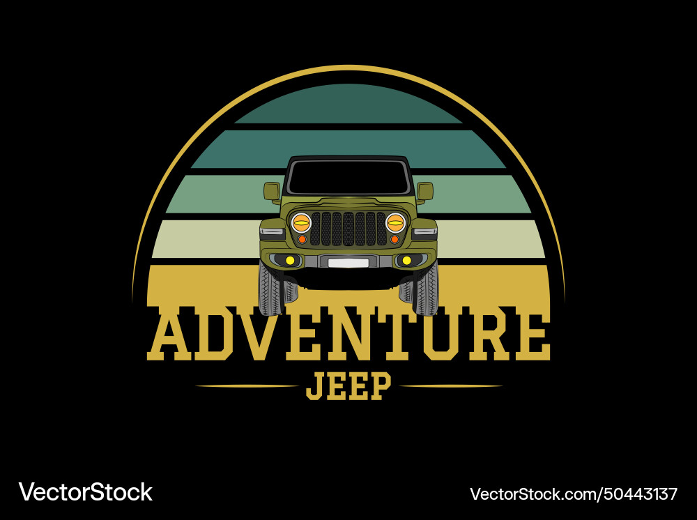 Adventure jeep retro design landscape Royalty Free Vector