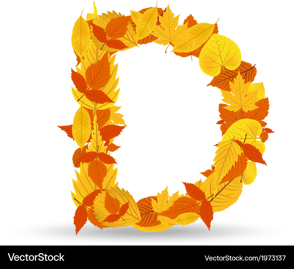 Autumn leaves font letter d Royalty Free Vector Image
