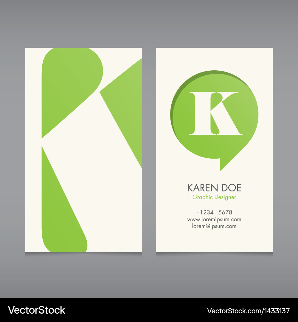 Business card template letter k Royalty Free Vector Image