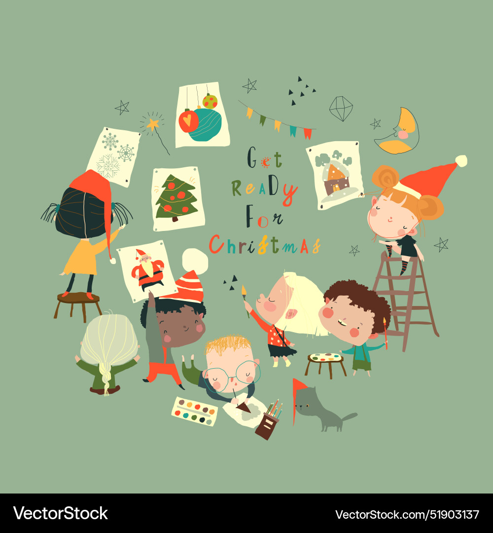 Cartoon set with children getting ready Royalty Free Vector