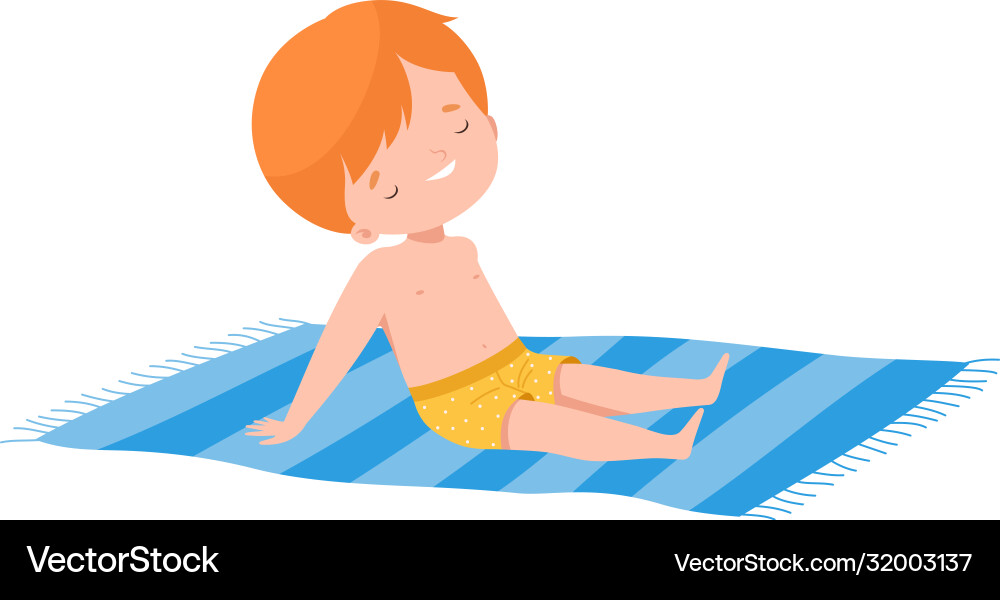 Cute boy sunbathing on towel beach kids Royalty Free Vector