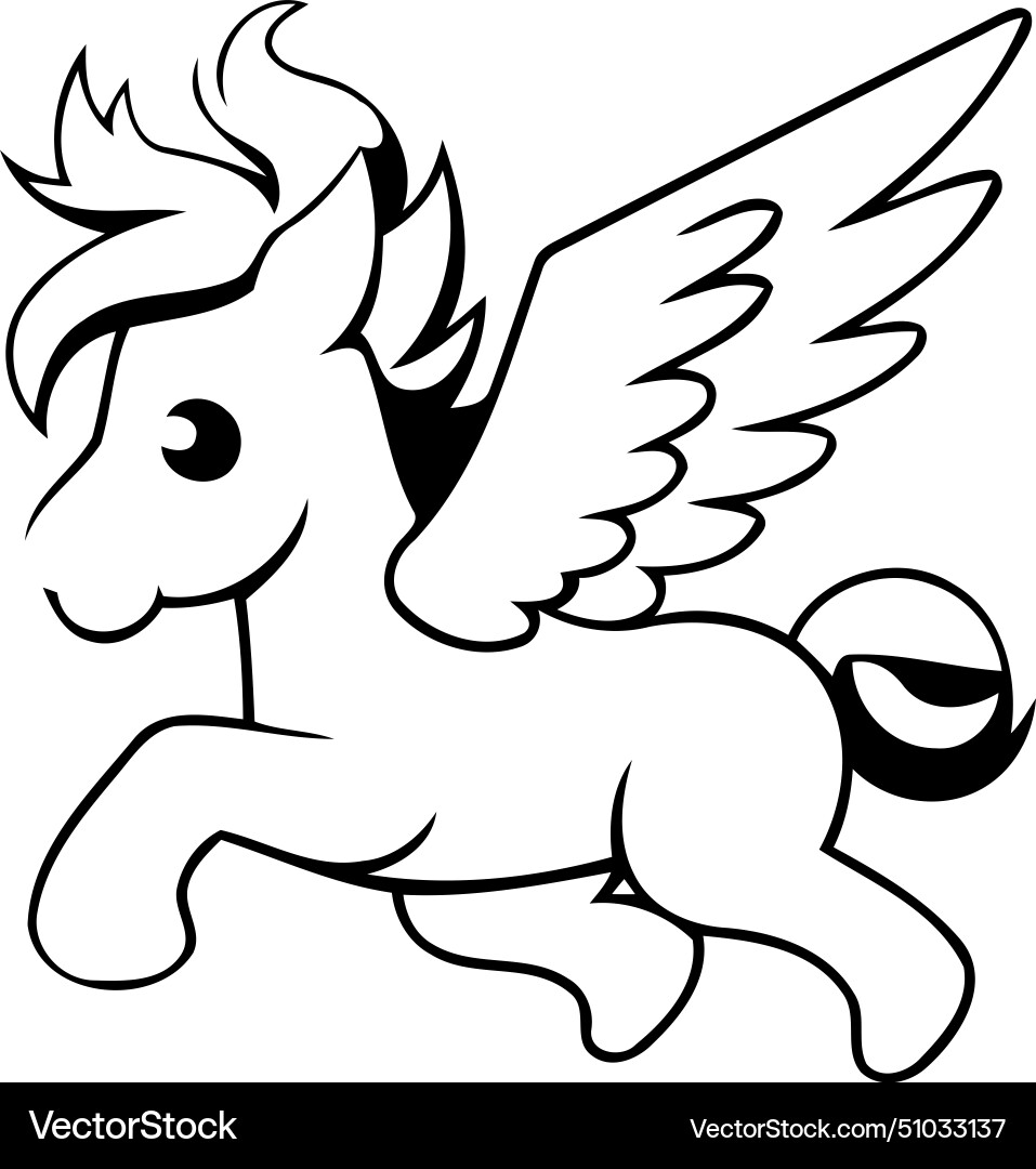 Cute cartoon pegasus flying in the clouds Vector Image