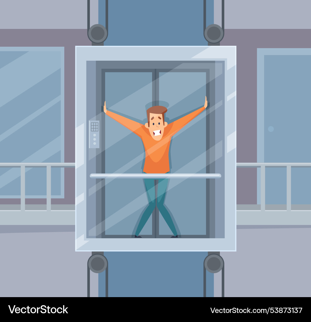 Fear man in elevator of enclosed spaces Royalty Free Vector