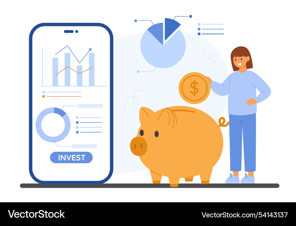 Money management with smartphone analytics charts Vector Image