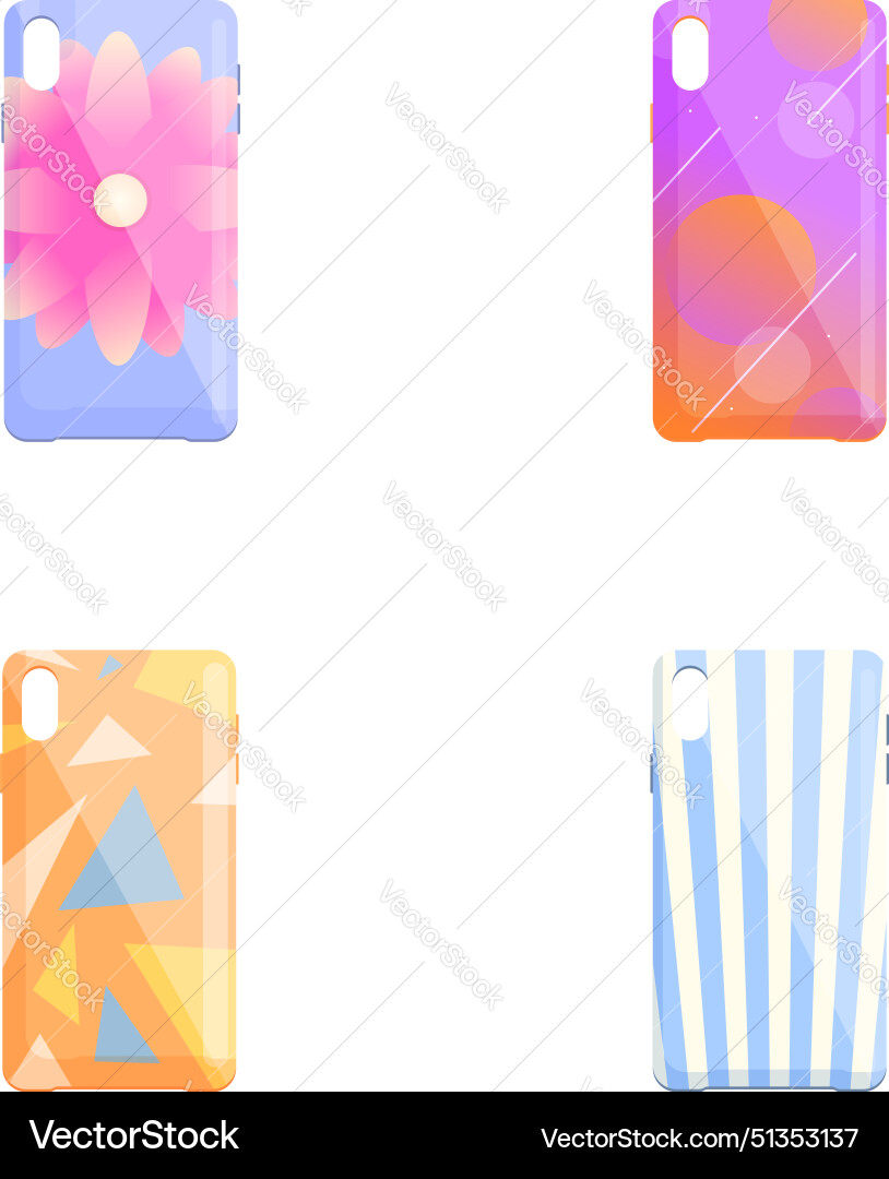 Phone case icons set cartoon mobile Royalty Free Vector