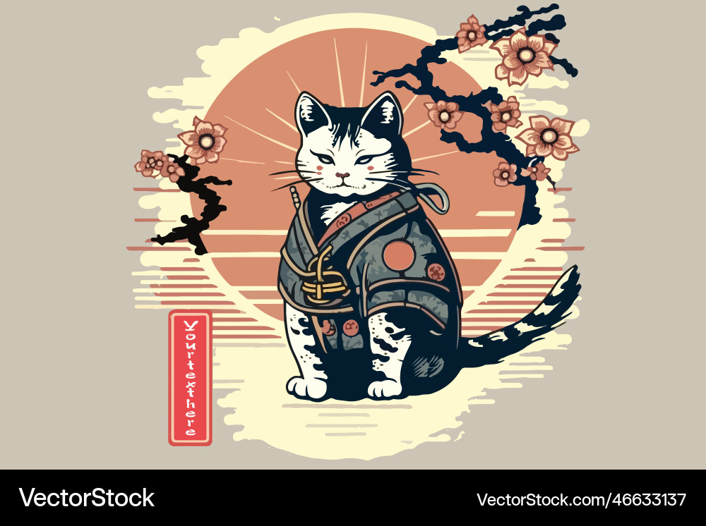 Samurai Cat Sunset Royalty Free Vector Image - VectorStock