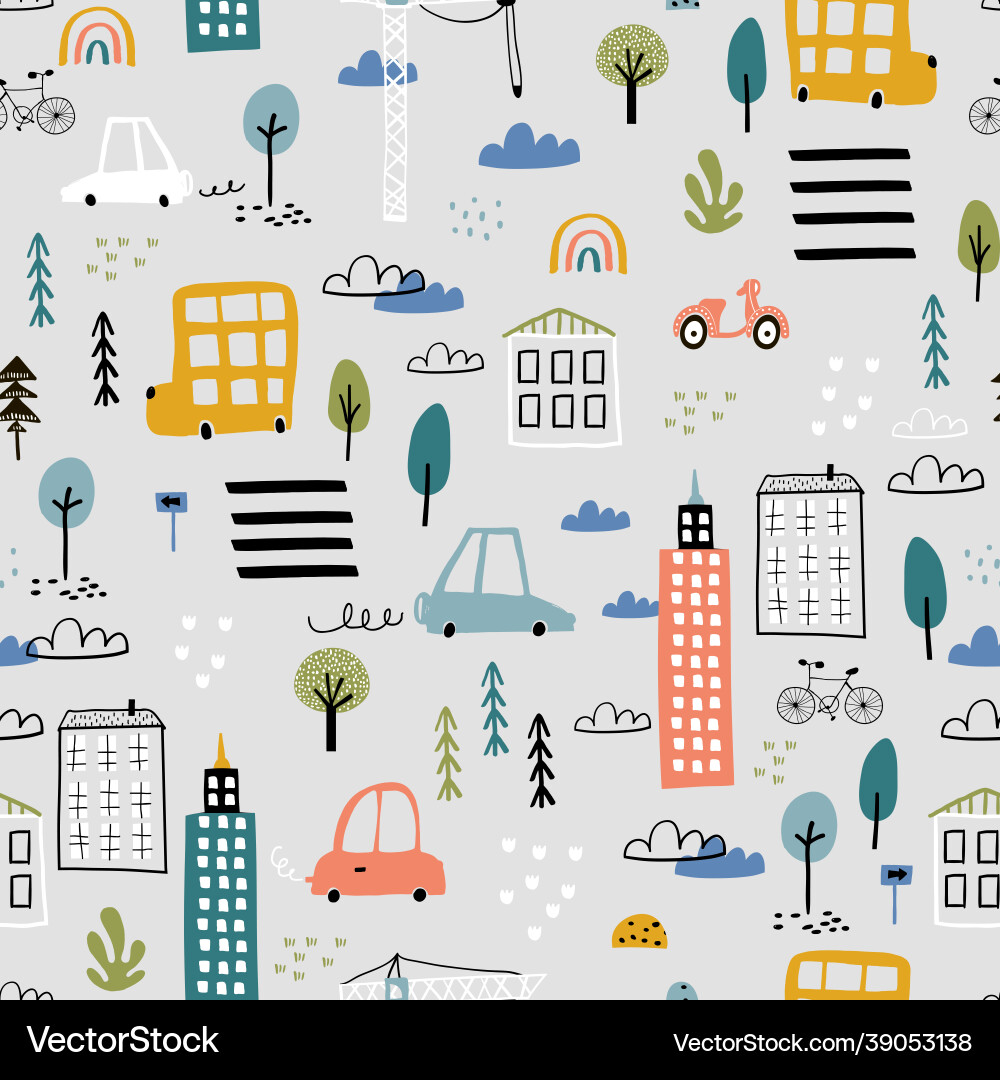Abstract seamless pattern with hand drawn city Vector Image