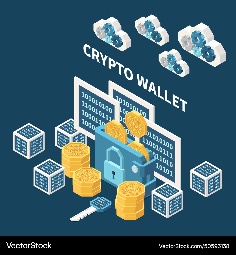 Crypto wallet composition Royalty Free Vector Image