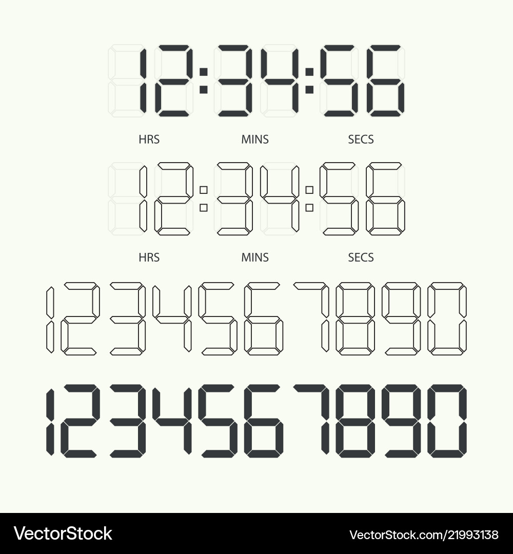 Digital clock and numbers Royalty Free Vector Image