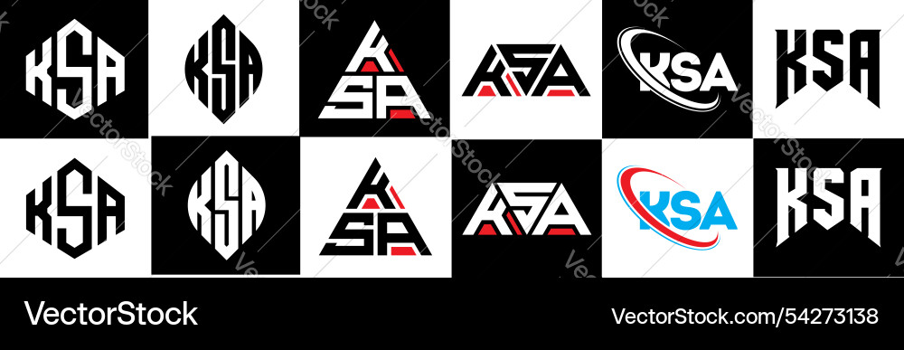 Ksa letter logo design in six style polygon Vector Image