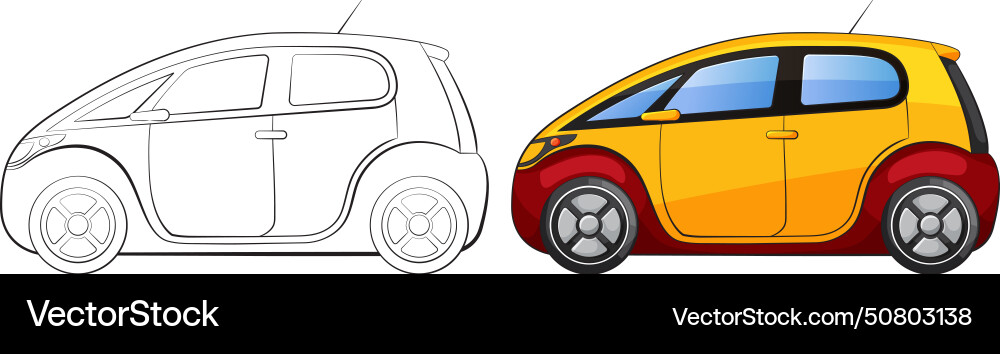 Outlined and colored compact car drawings side Vector Image