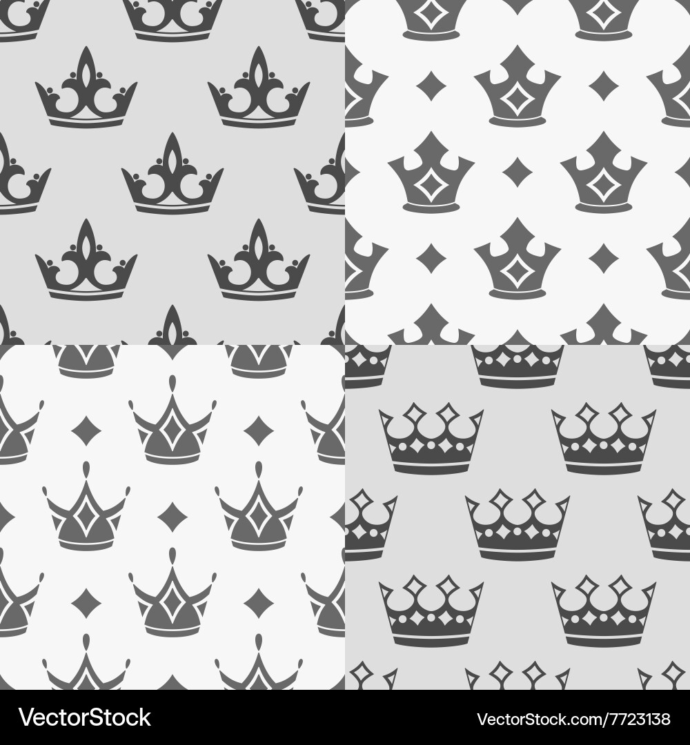 Set of four seamless patterns with crowns Vector Image