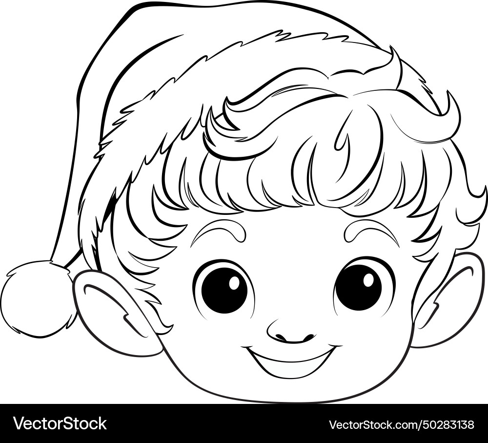 Smiling elf face wearing a christmas hat Vector Image
