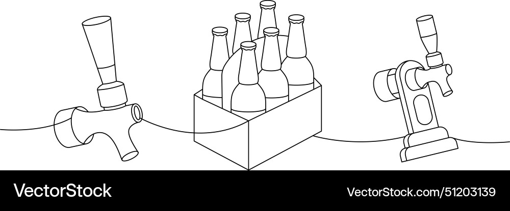Beer pub products one line continuous drawing Vector Image