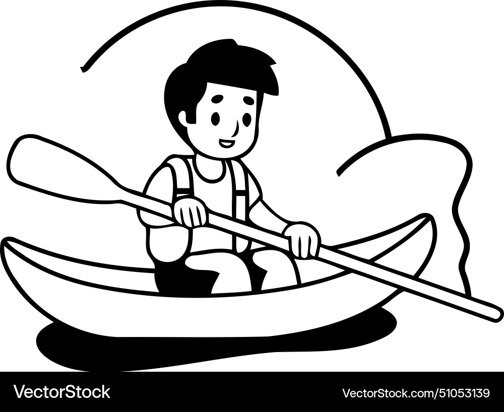 Cute boy in a canoe cartoon style Royalty Free Vector Image