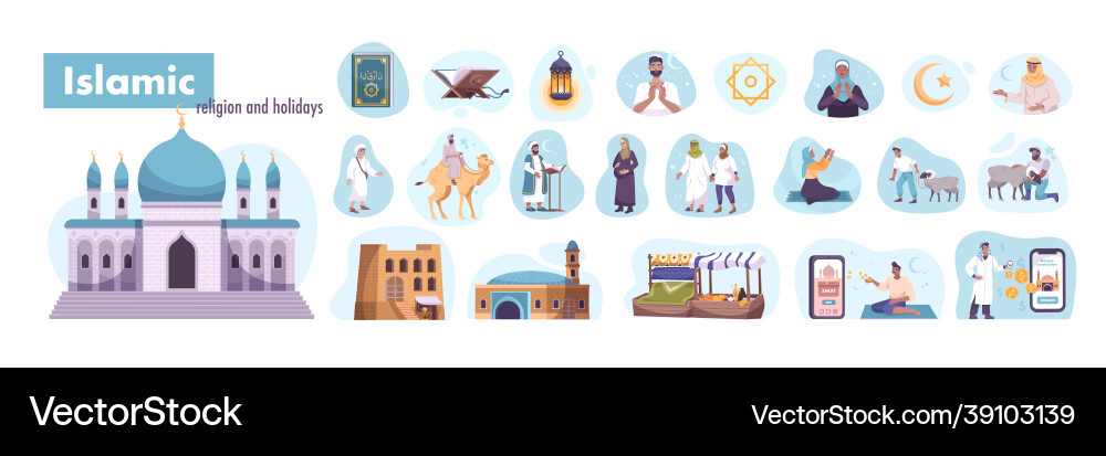 Islamic religion holidays icons Royalty Free Vector Image