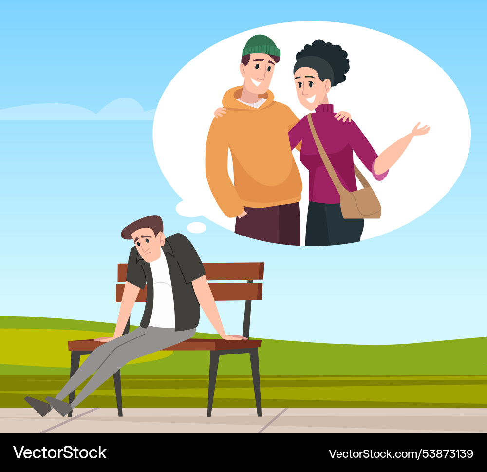 Lovers separation sad man remembers happy love Vector Image