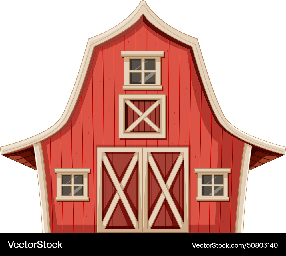 Cartoon Red Barn with White Details Royalty Free Vector