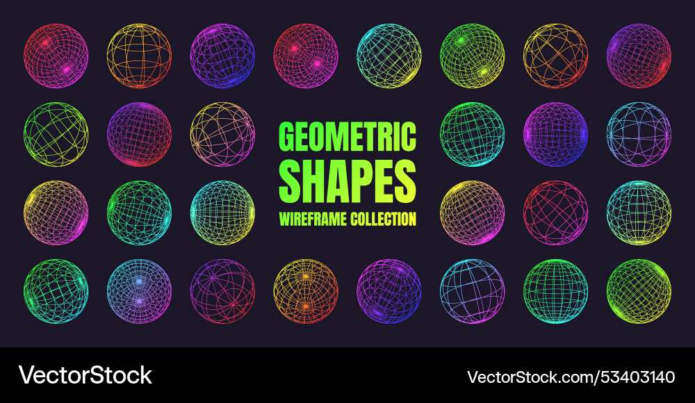 Neon wireframe shapes lined sphere perspective Vector Image