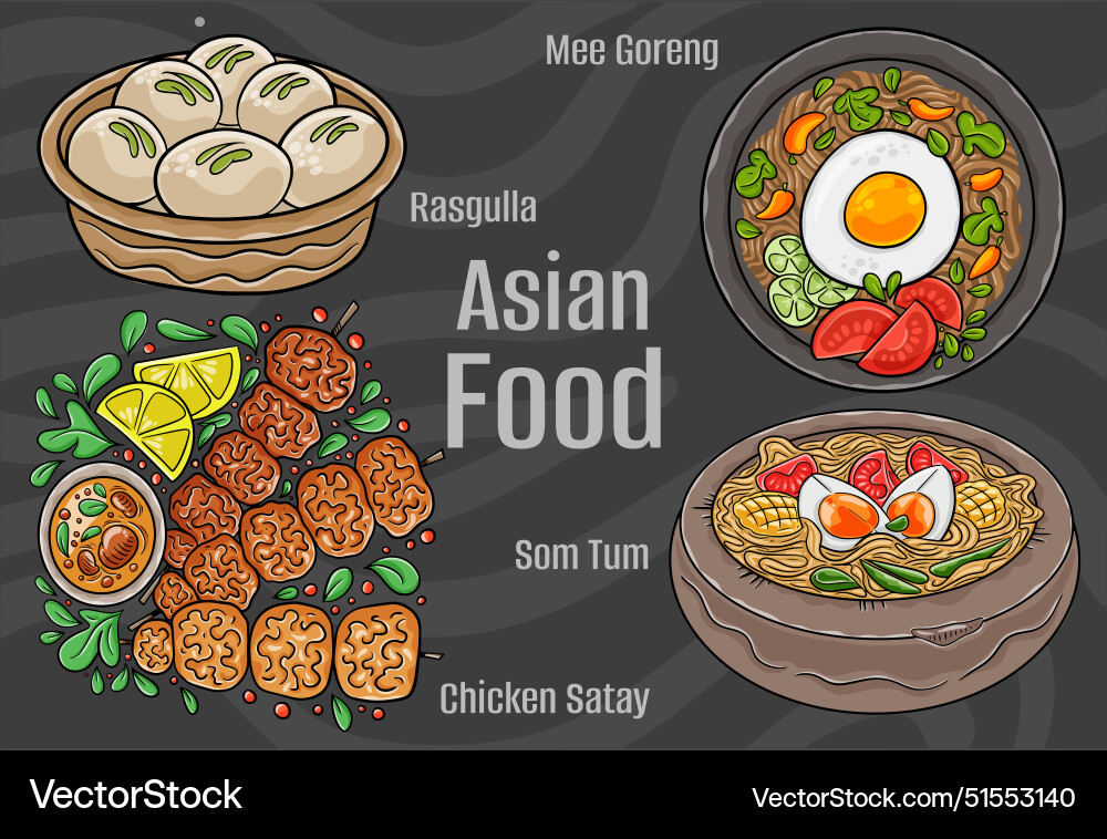 Popular asian food hand-drawn Royalty Free Vector Image