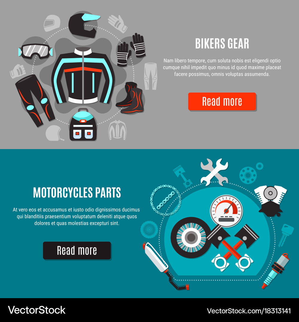 Biker accessories horizontal banners Royalty Free Vector