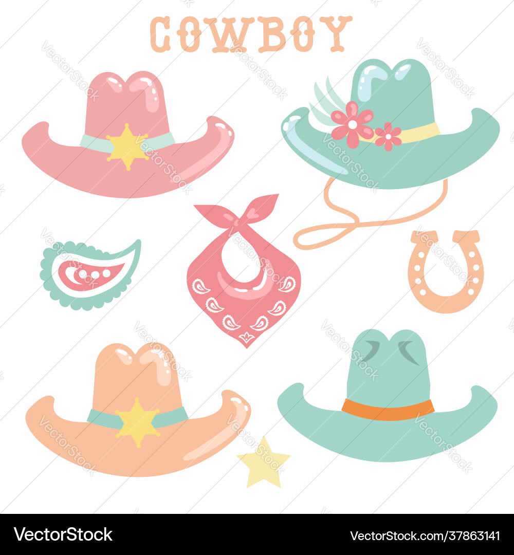 Cowboy hats isolated on white set wild west Vector Image