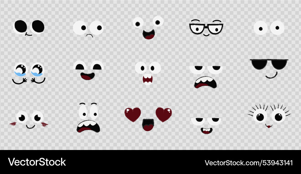 Face emotions comic expressions cute crazy eyes Vector Image