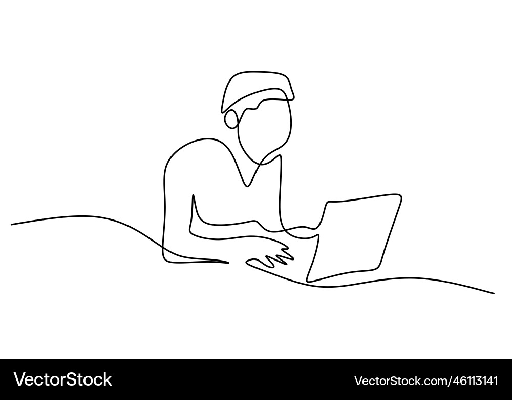 One continuous single line of man typing Vector Image