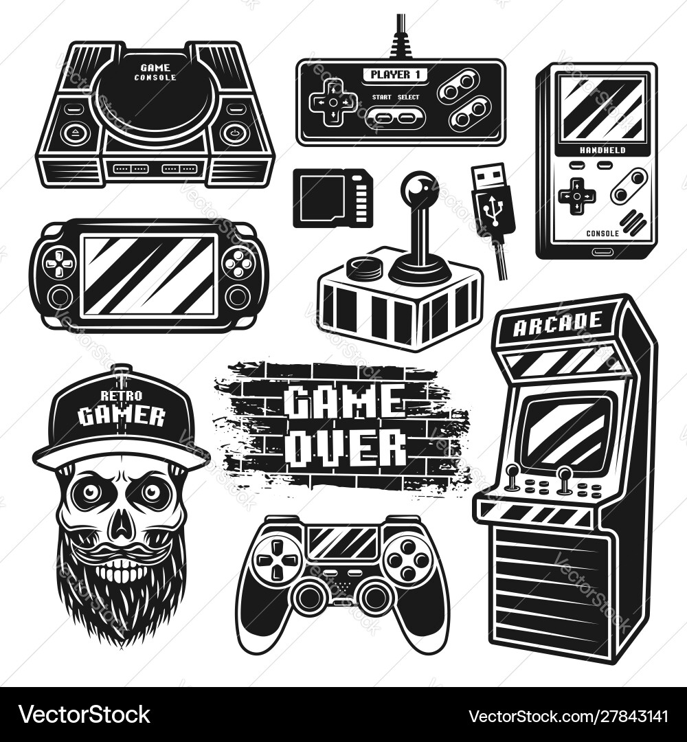 Retro Gaming Icons Collection Royalty Free Vector Image