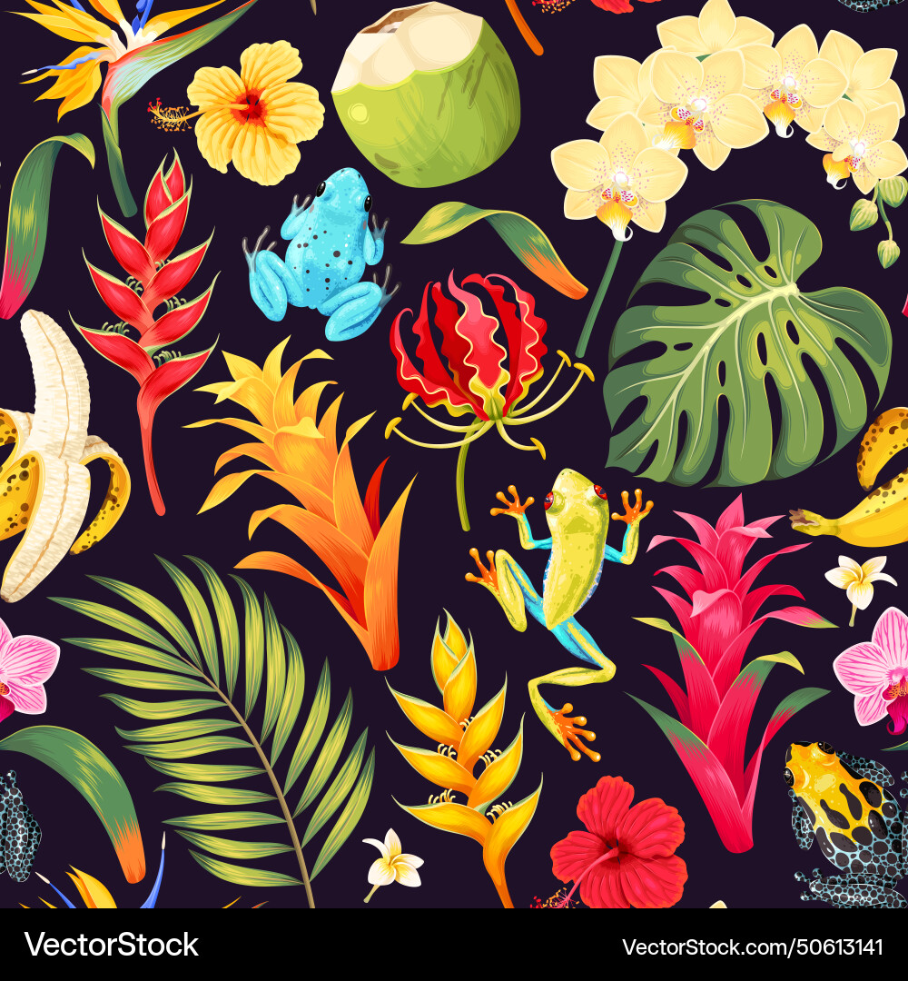 Seamless pattern with tropical flowers Royalty Free Vector