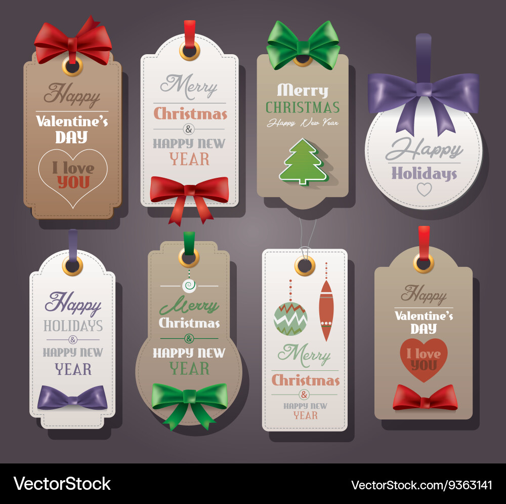Set of vintage tags with silk bows Royalty Free Vector Image