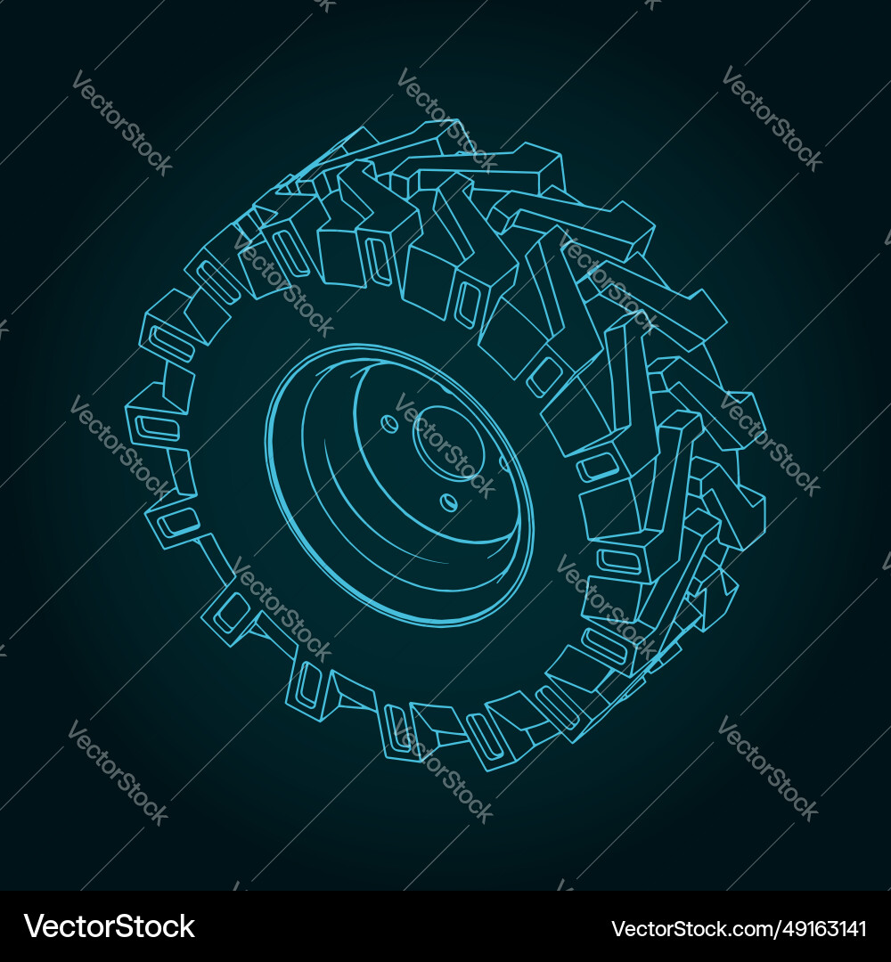 Tractor wheel blueprint Royalty Free Vector Image