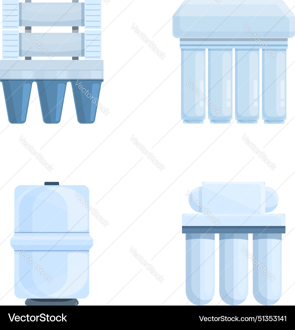 Water filter icons set cartoon Royalty Free Vector Image