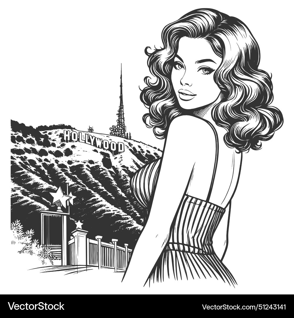 Woman with hollywood sign Royalty Free Vector Image