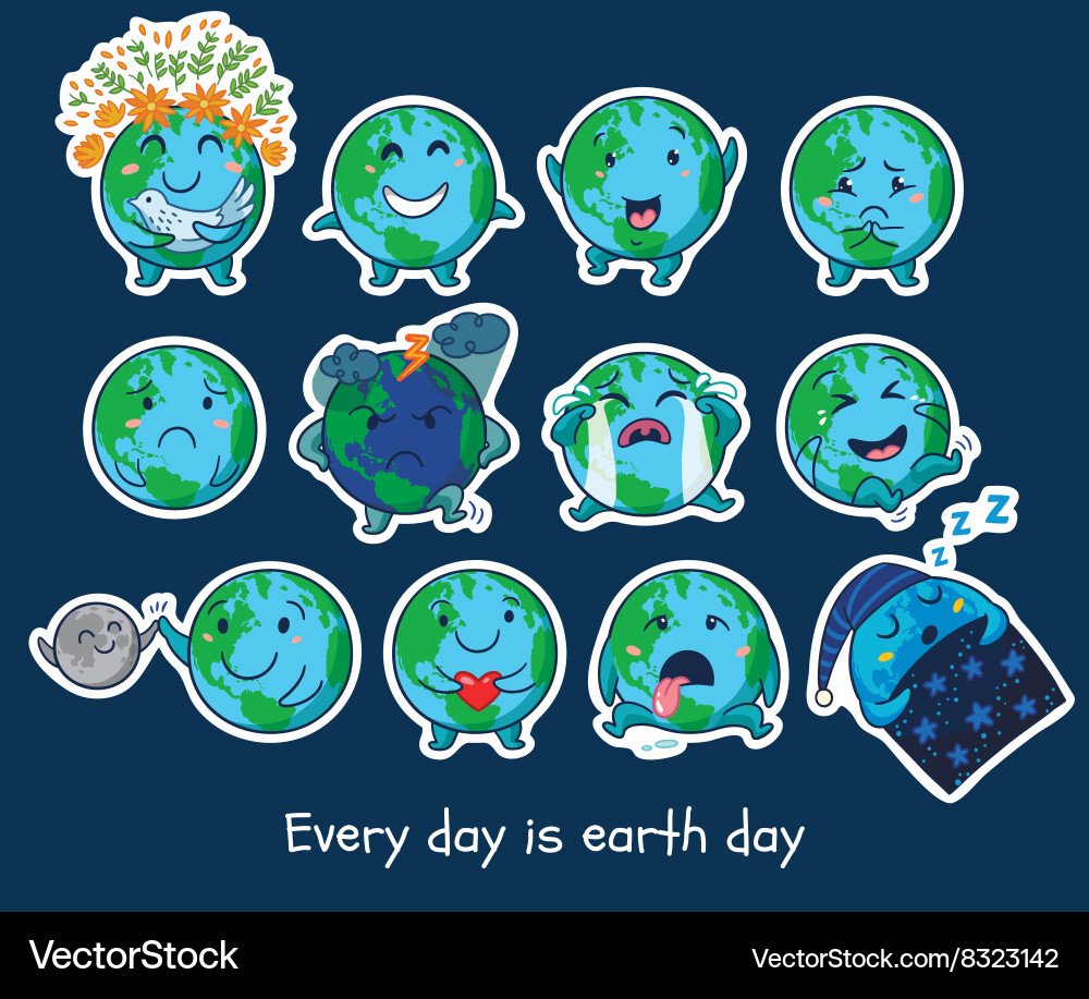 Cute Globe Stickers - Earth Emotions Royalty Free Vector