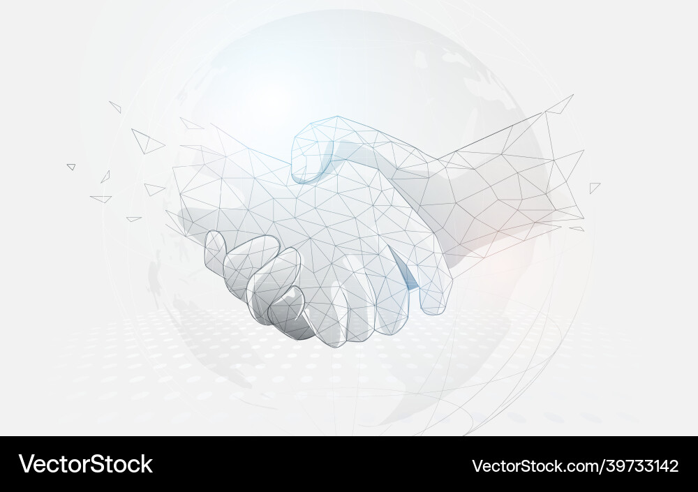 Geometric Handshake on World Map Royalty Free Vector Image