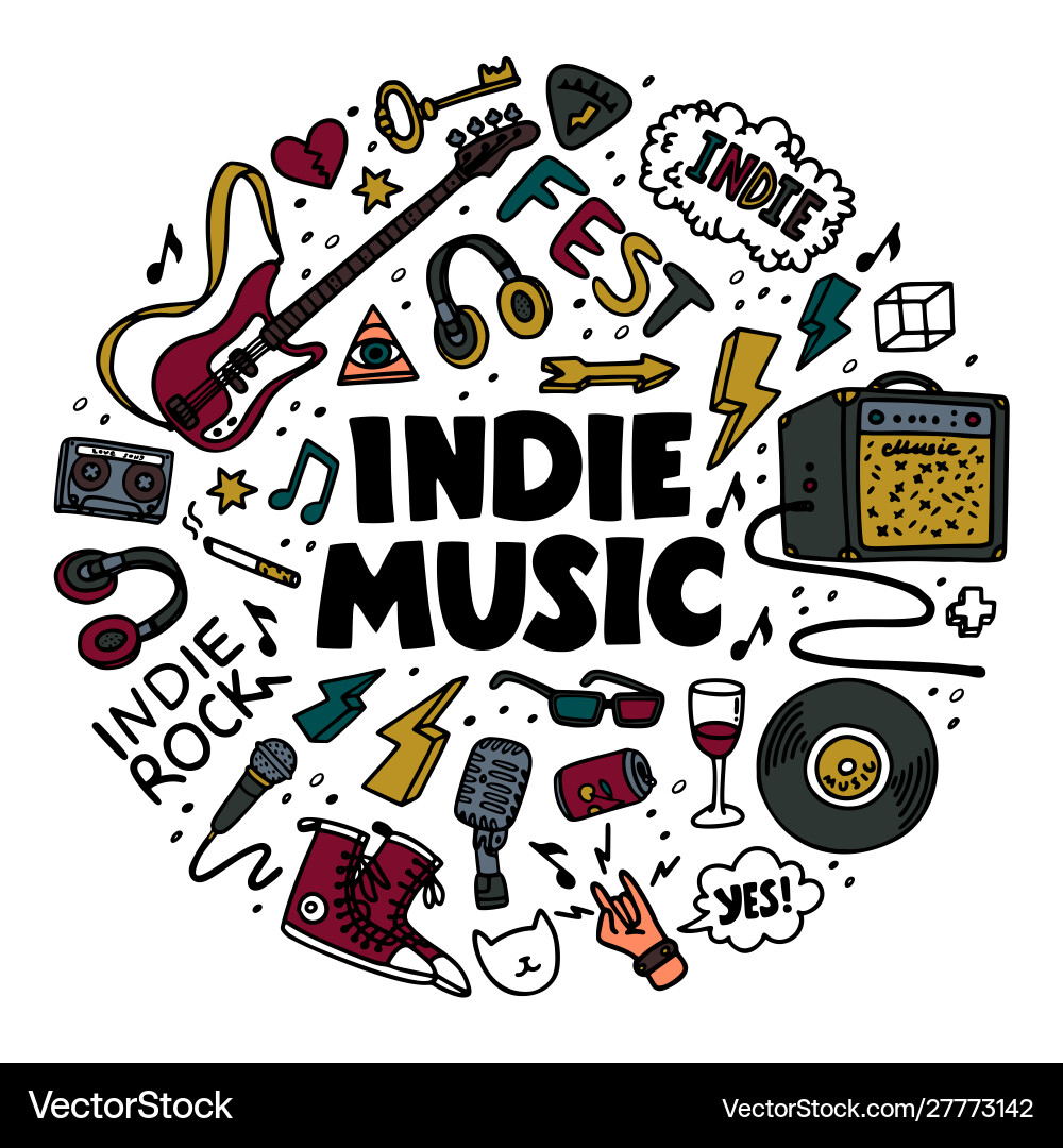 Indie rock round composition color Royalty Free Vector Image