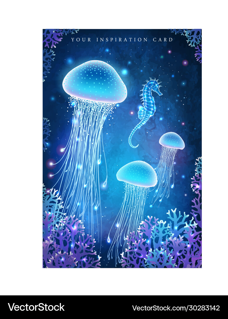 Magic glowing jellyfish underwater undersea world Vector Image