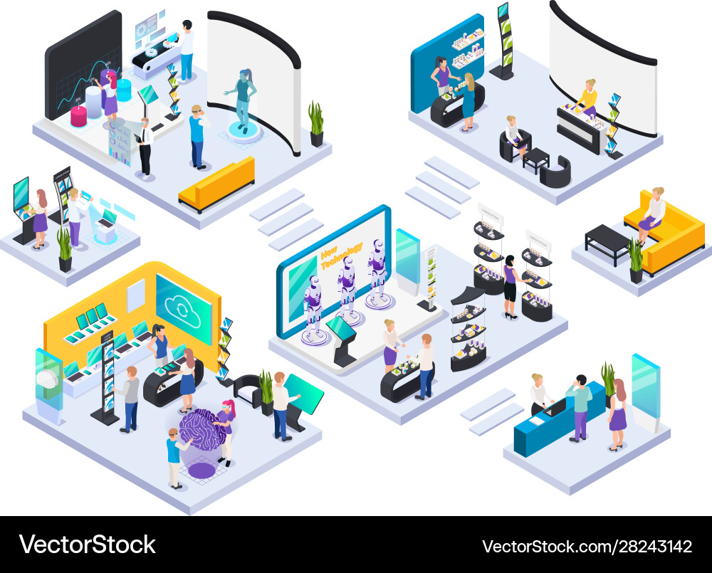 Modern exhibition isometric concept Royalty Free Vector