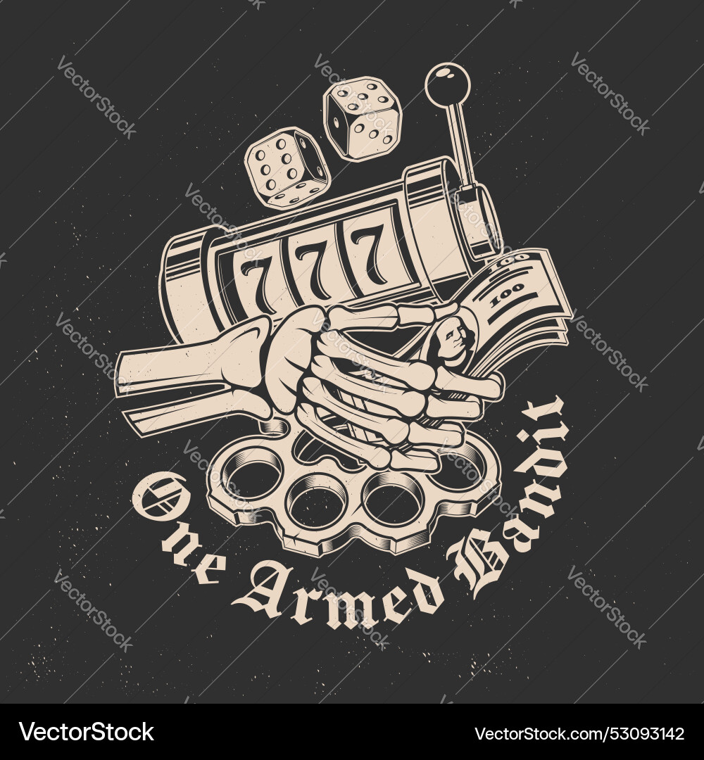 One armed bandit gambling vintage print logo Vector Image